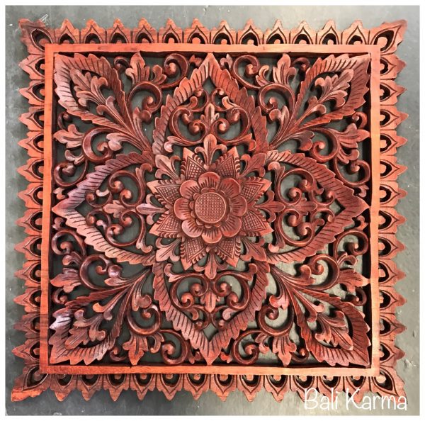 Carved Teak Square Flower Design | Balikarma Online Shop